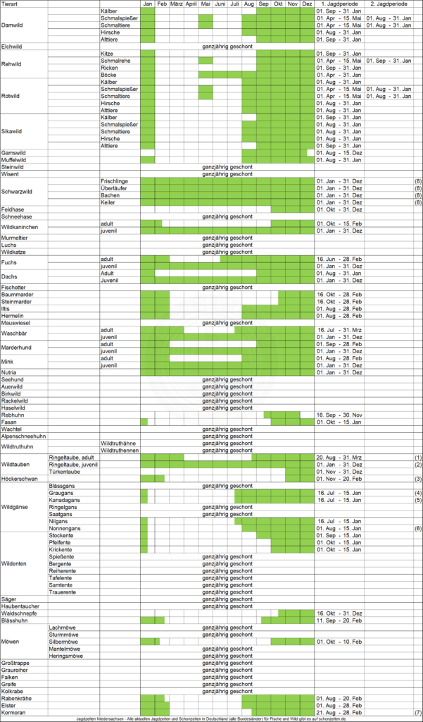 Jagdzeiten Niedersachsen 2026