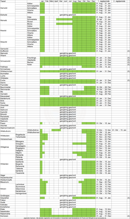 Jagdzeiten Sachsen 2025